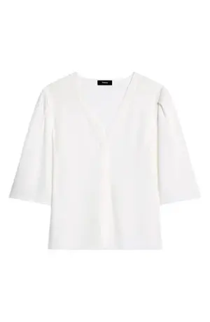 Theory Silk Round Sleeve Button-up Top - Ivory