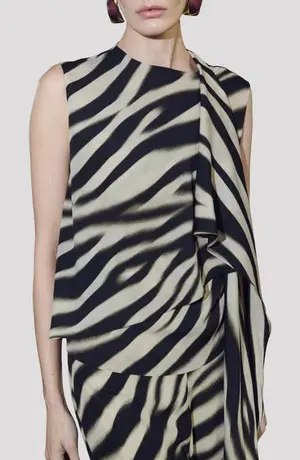 Mango Zebra Stripe Tie Neck Top - Black