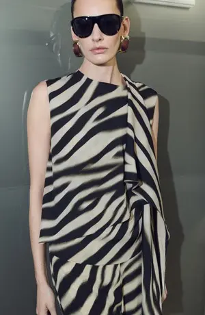 Mango Zebra Stripe Tie Neck Top