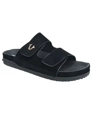 True Religion Sean Double Strap Metal Logo Sandal - Black
