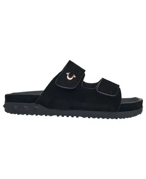 True Religion Sean Double Strap Metal Logo Sandal - Black