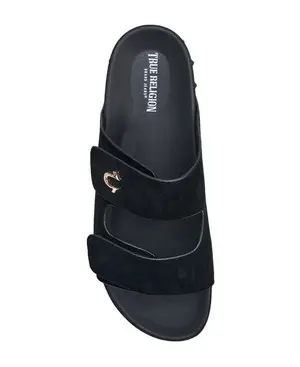 True Religion Sean Double Strap Metal Logo Sandal - Black