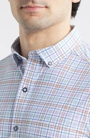 Johnston & Murphy Xc Motion Performance Knit Button-up Shirt - Multi Plaid