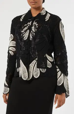 Marina Rinaldi Lappole Crochet Cardigan - Ivory