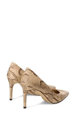 STUART WEITZMAN Power 85 Snakeskin Embossed Pointed Toe Pump - Adobe
