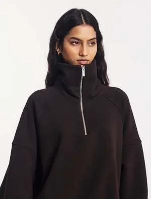 NINETY PERCENT Half Zip Organic Cotton Sweatshirt - Bitter Chocolate