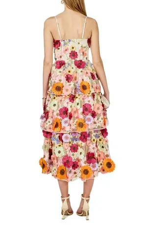 Endless Rose Embroidered Floral Tiered Dress - Beige