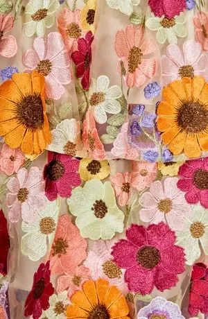 Endless Rose Embroidered Floral Tiered Dress - Beige