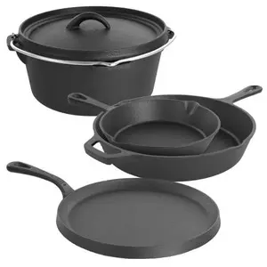 MEGACHEF Pre-seasoned Cast Iron 5-piece Kitchen Cookware Set