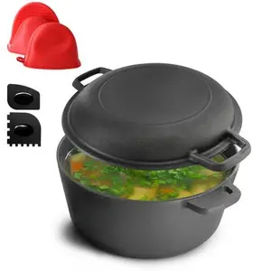 MEGACHEF 5 Quart Pre-seasoned 2-in-1 Cast Iron Dutch Oven And Skillet - Black