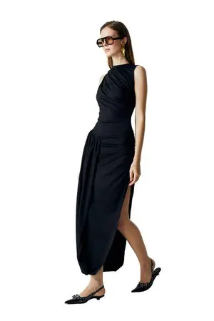 ATS Evel Draped Asymmetric Dress - Black