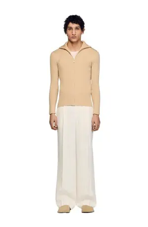Sandro Zip Cardigan With Standing Collar