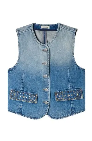 Sandro Studded Cropped Denim Vest