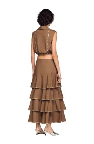 Sandro Long Ruffled Rhinestone Skirt
