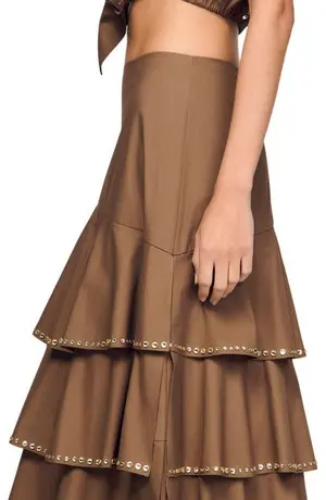 Sandro Long Ruffled Rhinestone Skirt