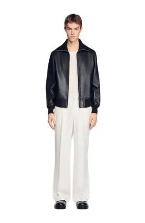 Sandro Zipped Leather Jacket - Black