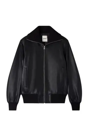 Sandro Zipped Leather Jacket - Black