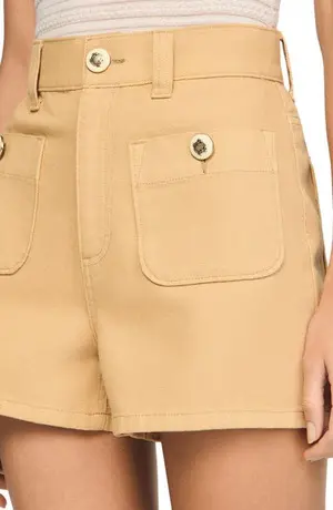 Sandro High-waisted Straight Denim Shorts - Beige
