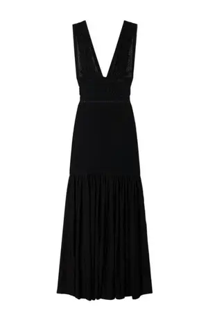 Sandro Flared Knit Maxi Dress With Ruffled Skirt
