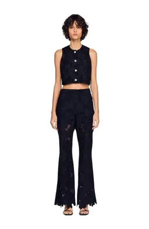 Sandro Embroidered Guipure Crop Top