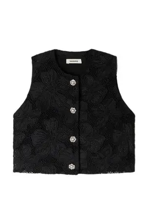 Sandro Embroidered Guipure Crop Top
