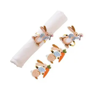 C&F HOME Easter Rabbit Holding Carrot Decorative Set Of 4 Gold Napkin Rings - Brown