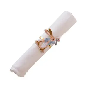 C&F HOME Easter Rabbit Holding Carrot Decorative Set Of 4 Gold Napkin Rings