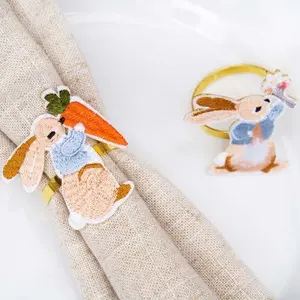 C&F HOME Easter Rabbit Holding Carrot Decorative Set Of 4 Gold Napkin Rings