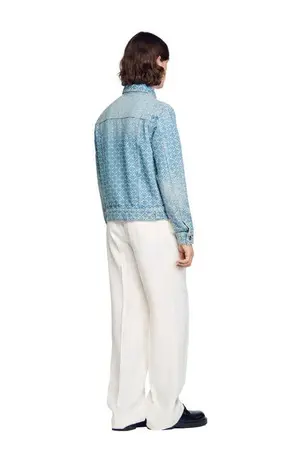 Sandro Square Cross Jacquard Denim Jacket - Sky Blue