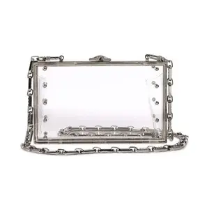 DESERI Halo Crossbody Clutch With Fox Head Clasp - Silver