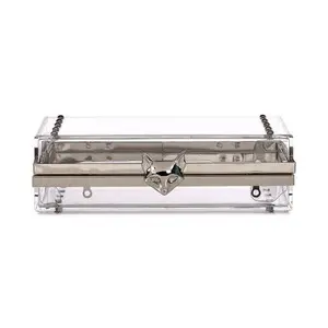 DESERI Halo Crossbody Clutch With Fox Head Clasp - Silver