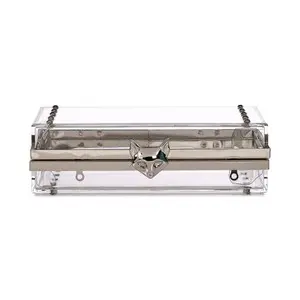 DESERI Halo Crossbody Clutch With Fox Head Clasp - Silver