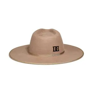 DESERI Flat Brim Hat With Ribbon Detail - Tan