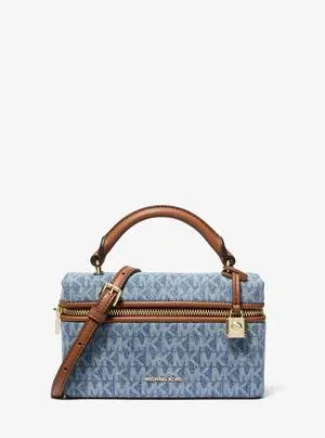 Michael Kors Jana Extra-small Signature Logo Print Denim Convertible Crossbody Bag - Blue