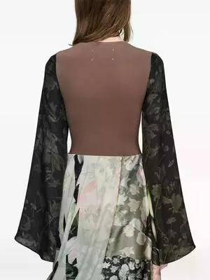 MAISON MARGIELA Floral-sleeves Top - Brown