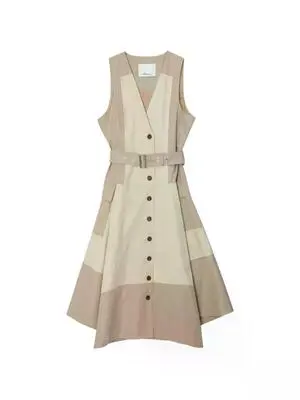 3.1 Phillip Lim Belted Button Cotton Midi Dress - Neutrals