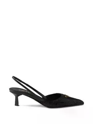 Prada Woven Leather Slingback Pumps With Enameled Logo - Black