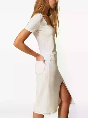 TWINSET Organic Cotton Bull Skirt With Asymmetric Fastening And Contrast Stitching