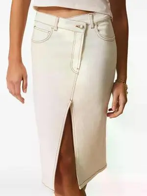 TWINSET Organic Cotton Bull Skirt With Asymmetric Fastening And Contrast Stitching