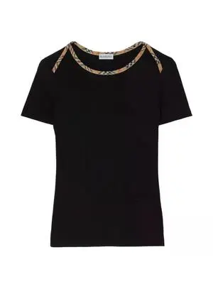 Burberry Check Trim Stretch Cotton T-shirt - Black
