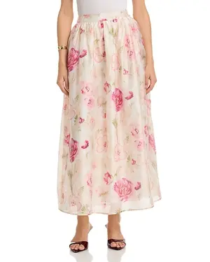 Aqua Floral Print Maxi Skirt - Rose Multi