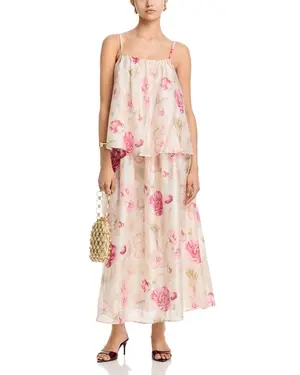 Aqua Floral Print Maxi Skirt
