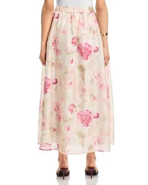 Aqua Floral Print Maxi Skirt