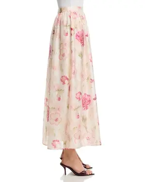 Aqua Floral Print Maxi Skirt