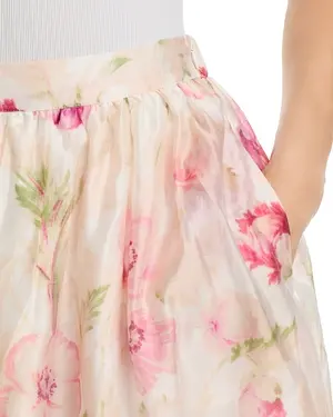 Aqua Floral Print Maxi Skirt