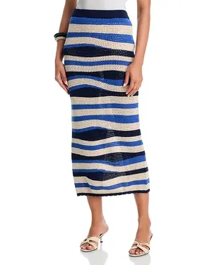 Aqua Wavy Crochet Midi Skirt - Blue Multi