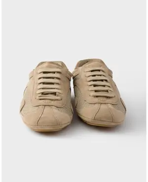 Prada Montecarlo Re-edition 2005 Suede And Mesh Lace-up Sneakers - Neutral