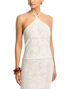 Aqua Placed Crochet Halter Top - Ivory
