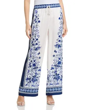 Aqua Floral Print Wide Leg Pants - Blue Multi