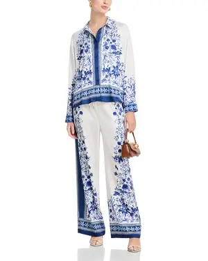 Aqua Floral Print Wide Leg Pants - Blue Multi